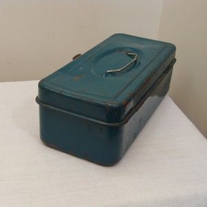 Vintage Teal Blue Metal Tool Box - Etsy