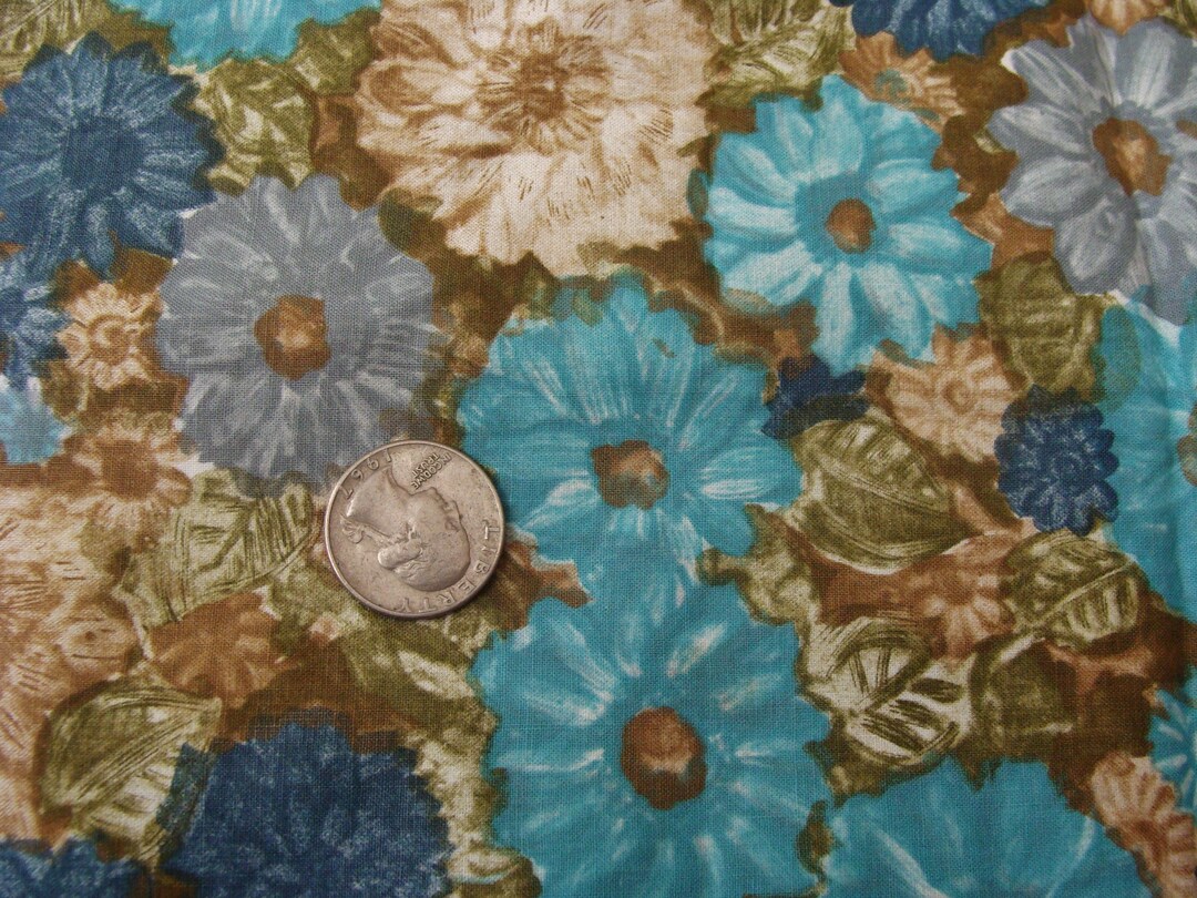 Vintage Teal Floral Cotton Fabric - 4.5 Yards - Etsy