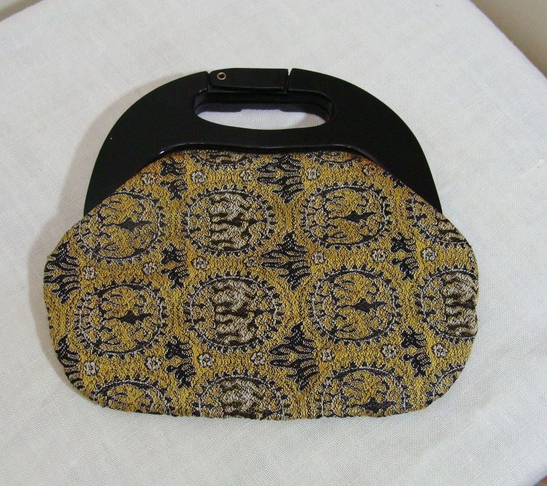 Vintage Metallic Gold & Black Purse- Brocade Handbag - Etsy