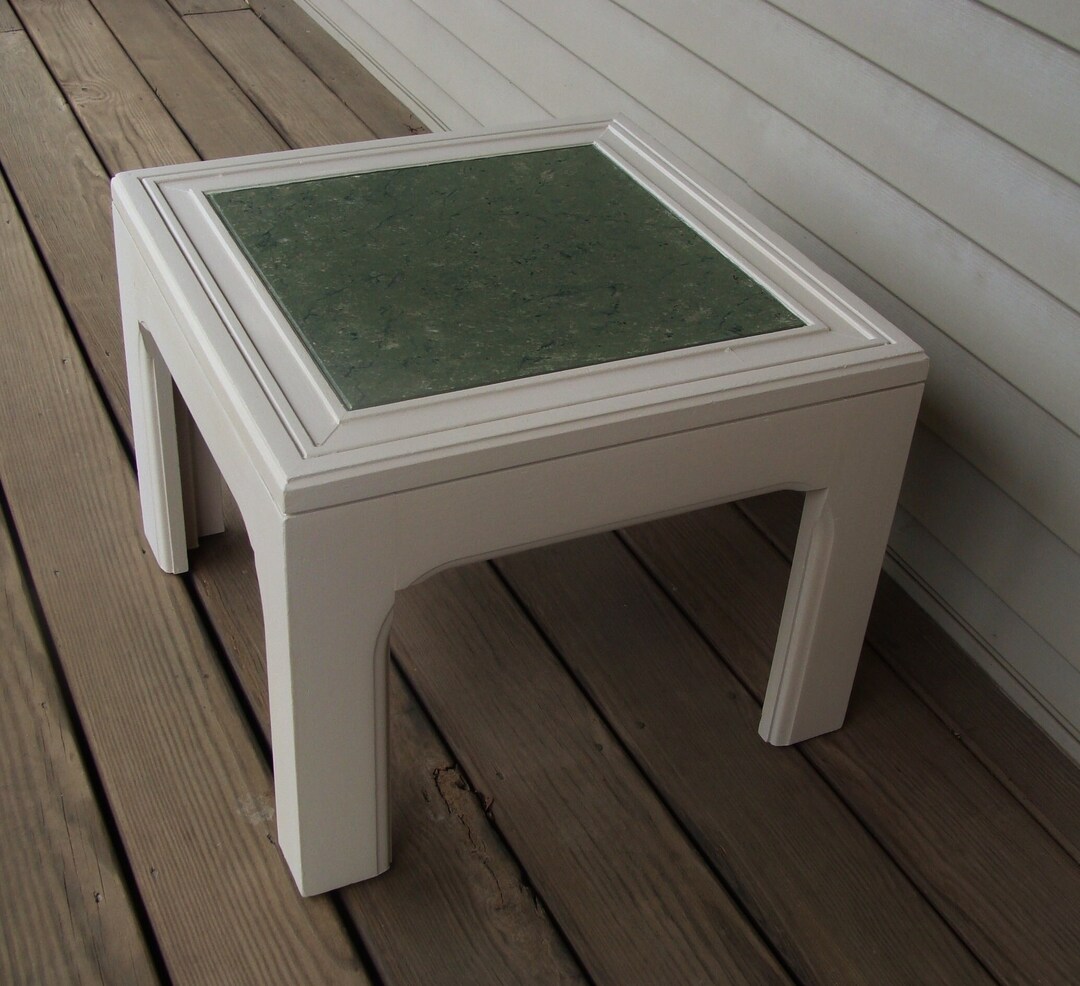 Vintage Painted Square Cocktail Table off White With Green Faux Painted ...
