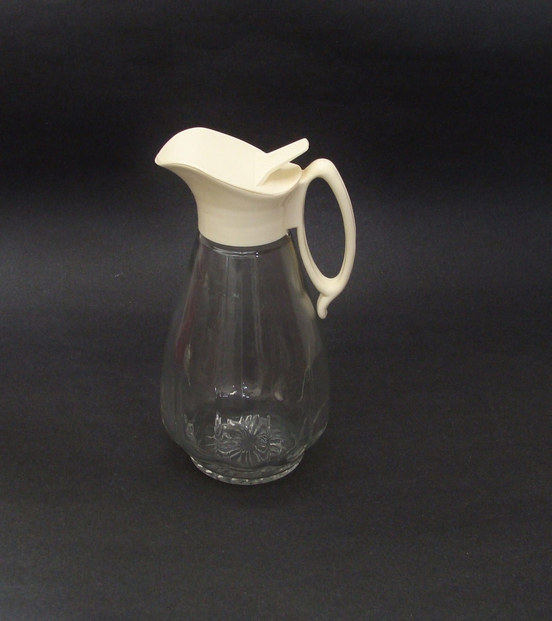 Vintage Syrup Pitcher Glass With Creamy White Plastic Top Etsy