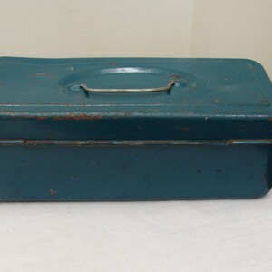 Vintage Teal Blue Metal Tool Box - Etsy