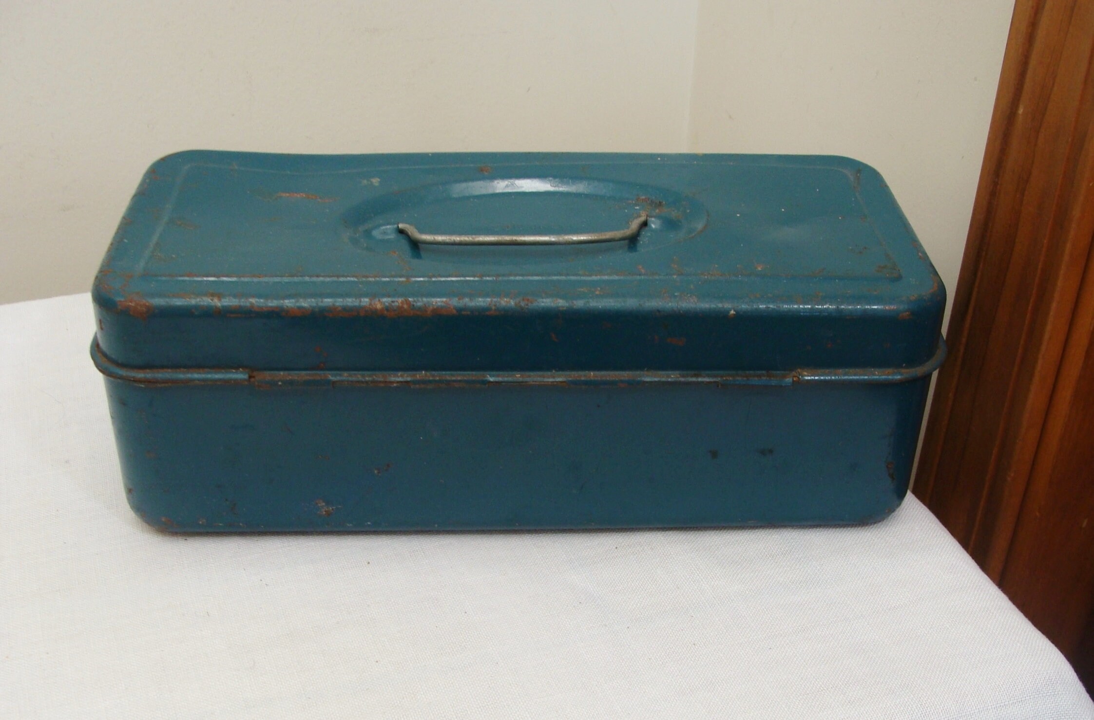 Vintage Teal Blue Metal Tool Box - Etsy