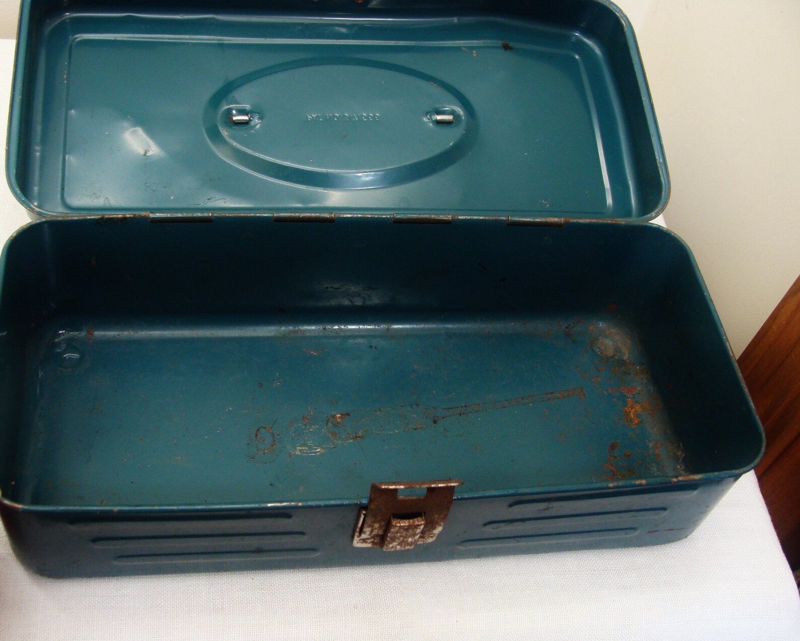 Vintage Teal Blue Metal Tool Box - Etsy