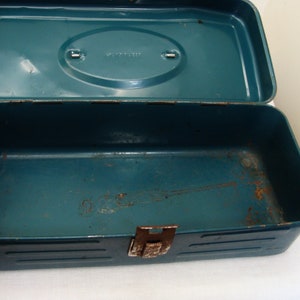 Vintage Teal Blue Metal Tool Box - Etsy