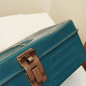 Vintage Teal Blue Metal Tool Box - Etsy