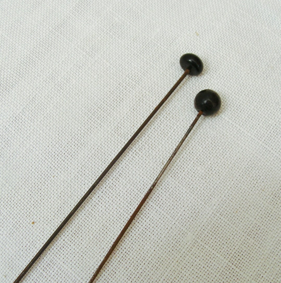 Vintage Antique Pair of Black Glass Bead Hatpins - Victorian Hat Pins ...