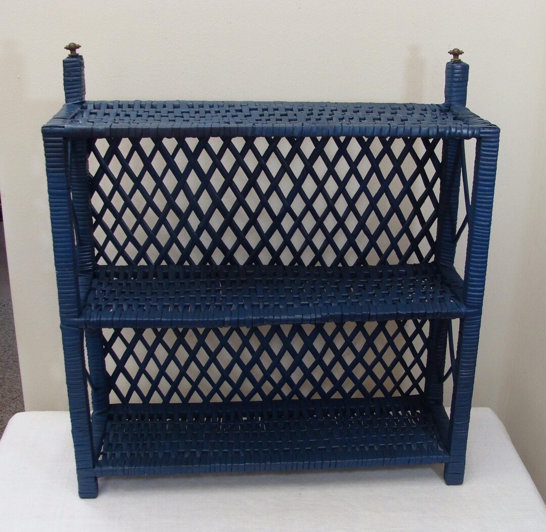 Vintage Navy Blue Wicker Wall Shelf - Table Shelf - Etsy