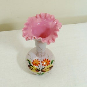 Vintage Hand Blown Pink Cased Ruffled Vase - Hand Painted - Etsy