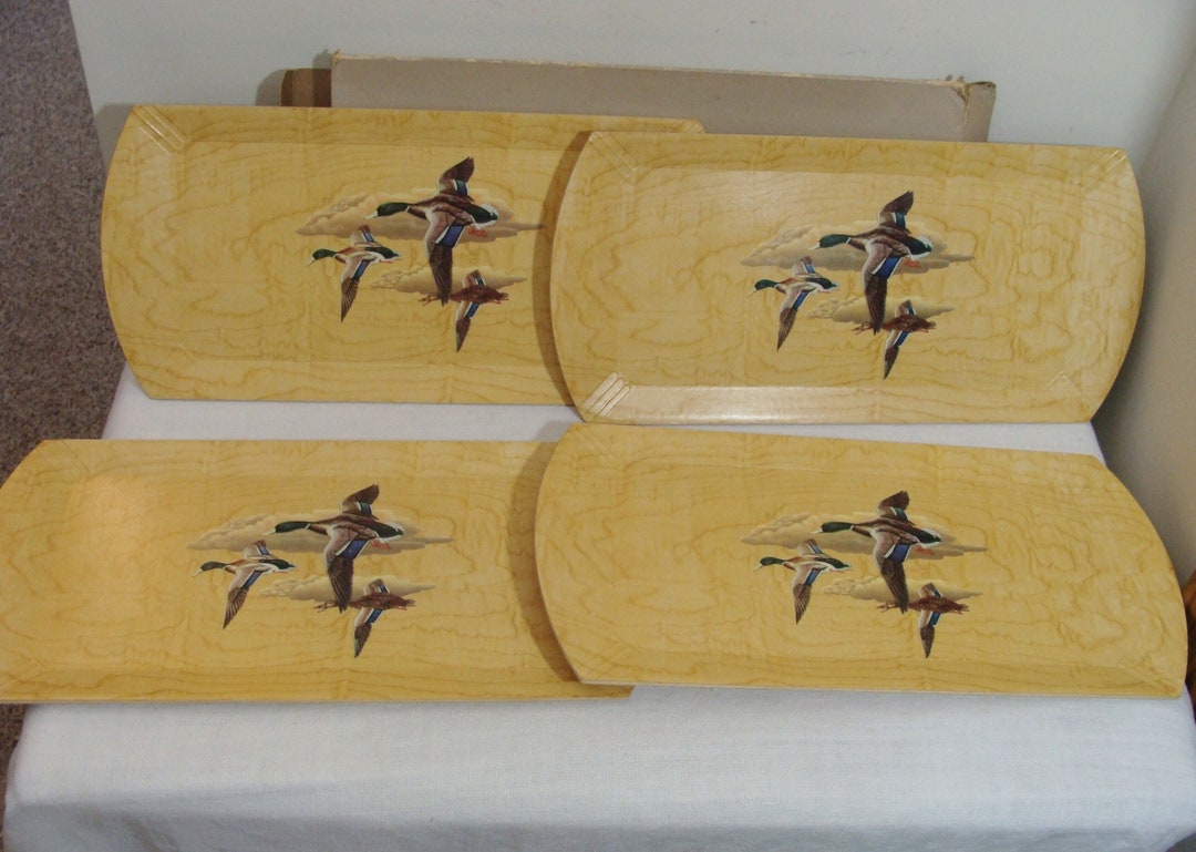 Vintage Set of 4 Duck Hasko Wood Lap Trays - Haskelite - Etsy