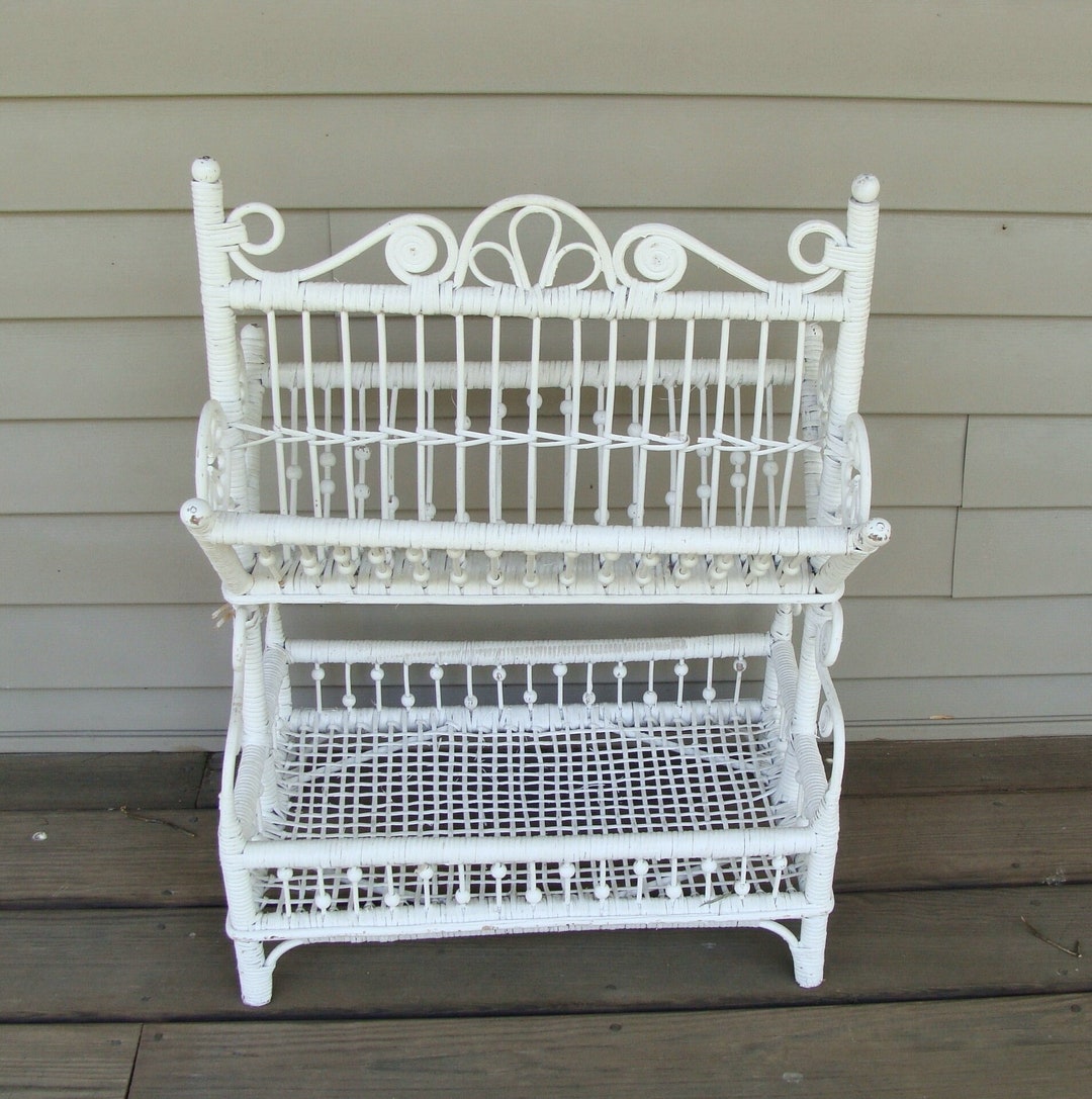 Antique Victorian White Wicker Stick & Ball Sheet Music Bookshelf Stand ...