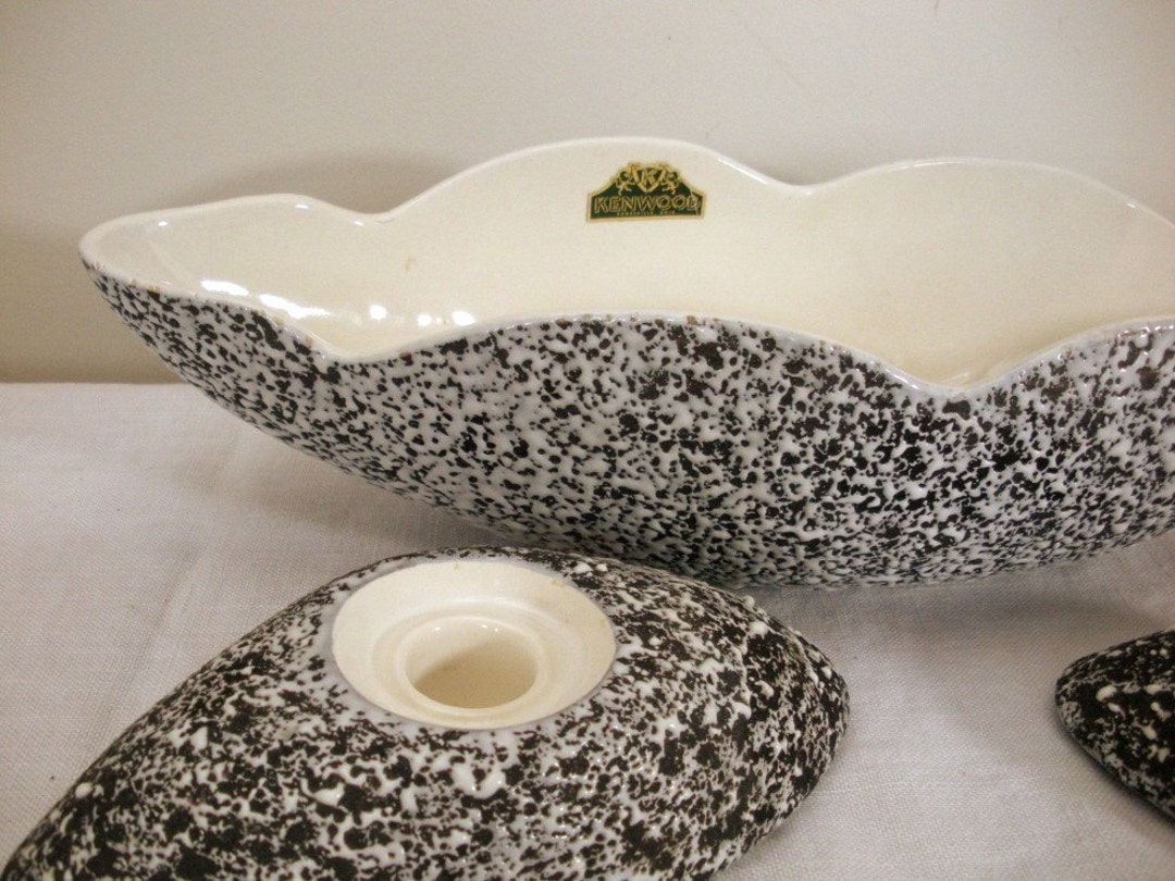 Vintage MCM Shawnee Console Bowl & Candlesticks Set - Kenwood Black and ...