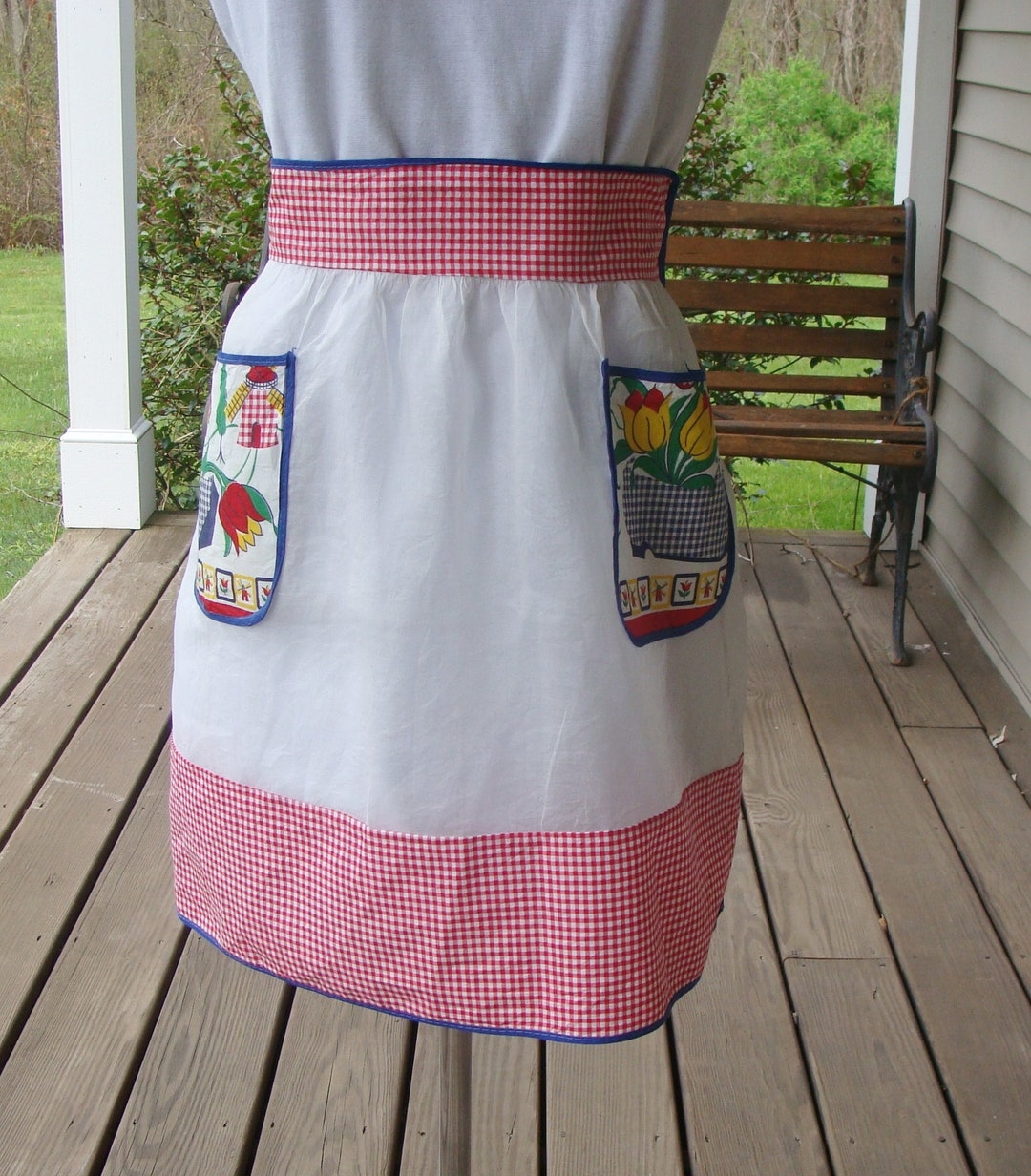 Vintage Tulip Half Apron - Red Checked Sheer Apron - Etsy