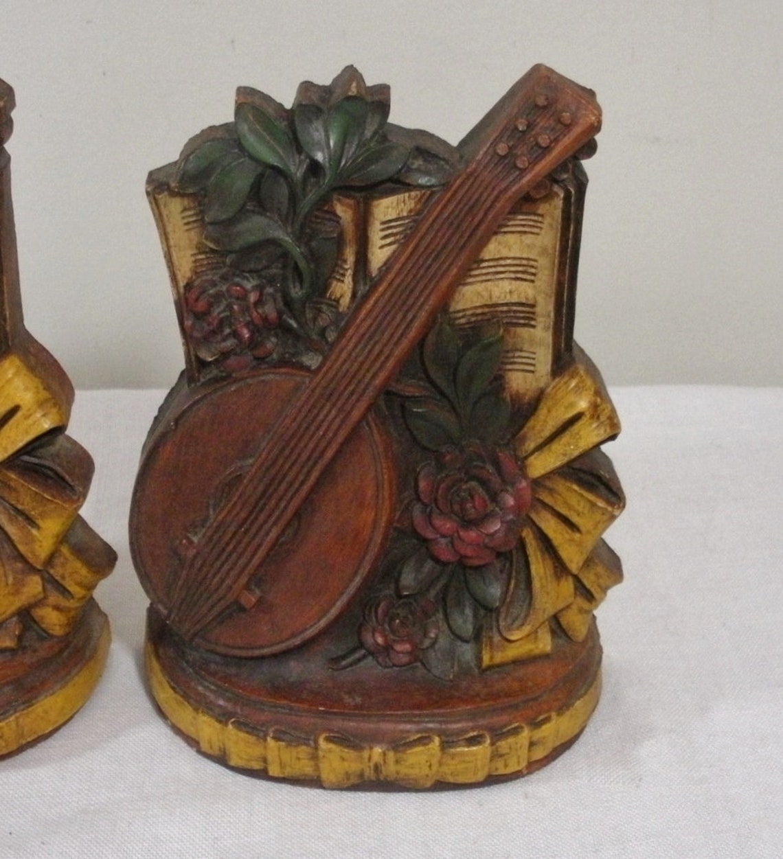 Vintage Syroco Mandolin Bookends - Roses & Sheet Music - Etsy