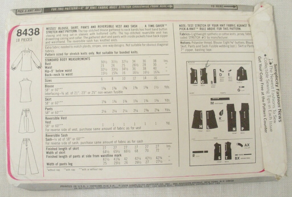 Vintage 1978 Simplicity 8438 Pattern 3 Sizes in 1 12 14 16 - Etsy
