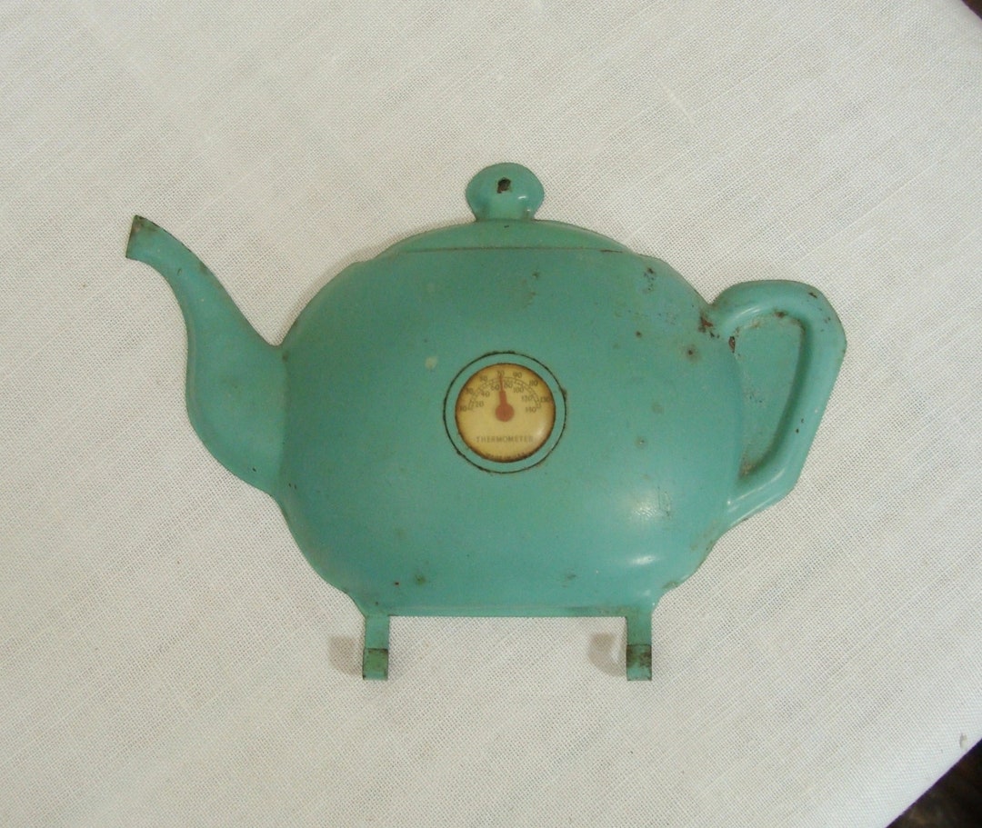 Vintage Aqua Green Metal Teapot Thermometer With Pot Holder Hooks - Etsy