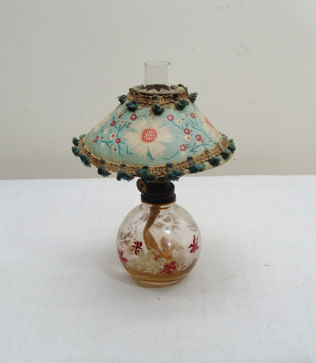 Vintage Hand Painted Perfume Lamp With Turquoise Paper Shade - Glamour ...