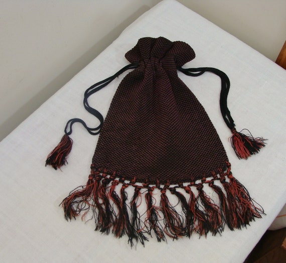 Vintage Antique Tan & Black Cloth Reticule Purse - Etsy