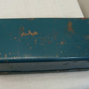 Vintage Teal Blue Metal Tool Box - Etsy