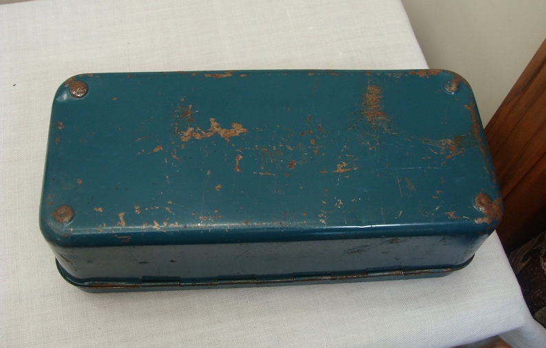 Vintage Teal Blue Metal Tool Box - Etsy