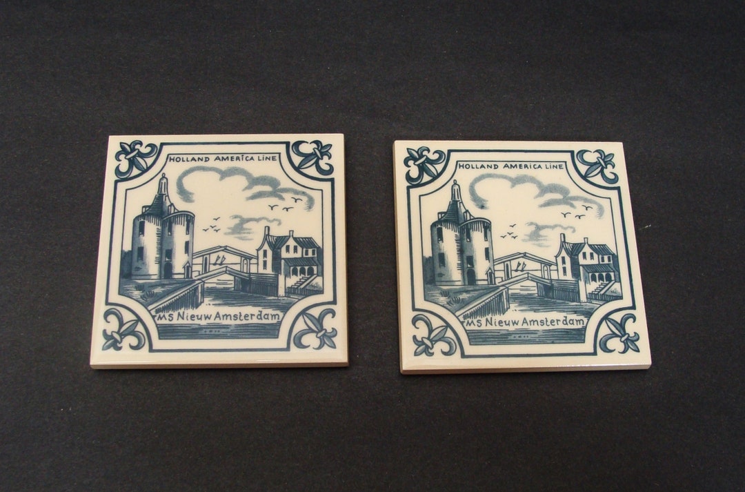 Vintage Pair of Holland America Line Coasters - Blue and White - Etsy