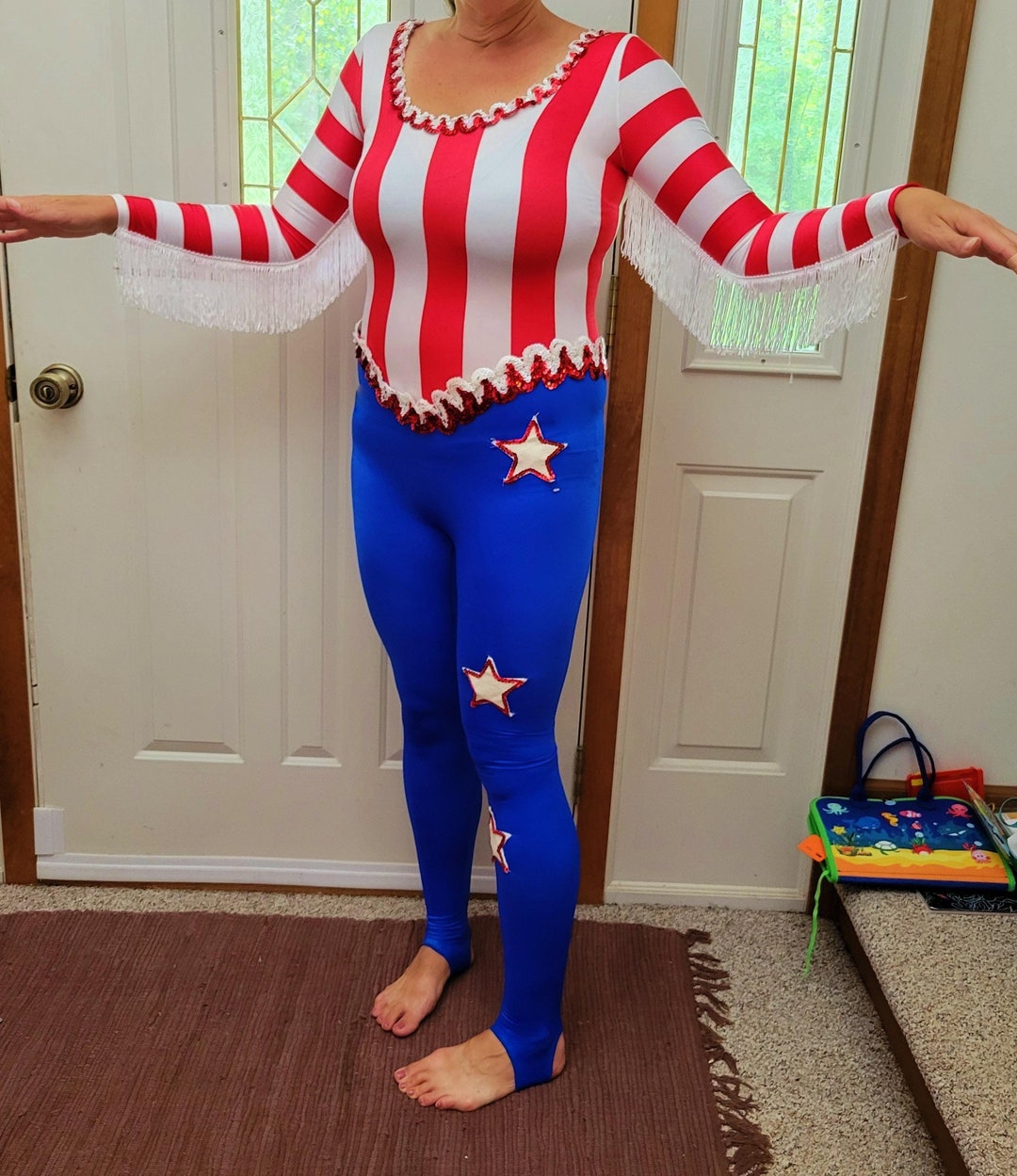 Vintage Patriotic Dance Costume - One Piece Red White Blue Size Adult ...