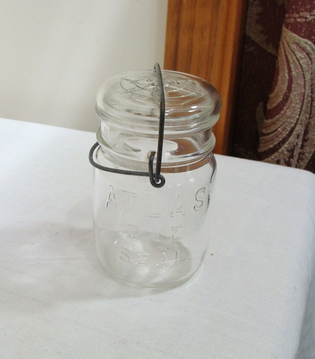 Vintage Atlas Pint Mason Jar With Bail Wire Over Glass Lid - Etsy