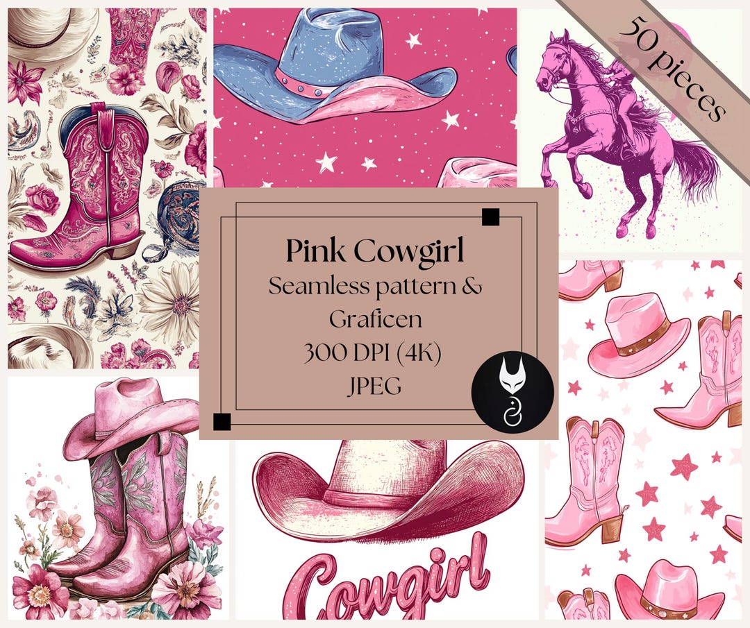 Pink Cowgirl Digital Designs, Digital Paper, Cowgirl, Cowboy Pink ...