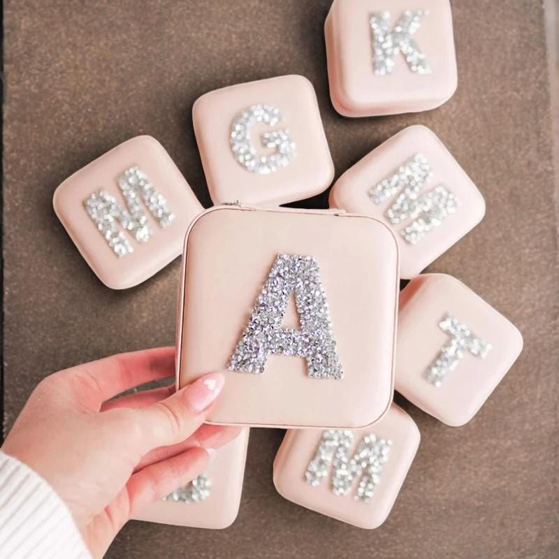 Personalized Initials Pink Jewelry Box, Travel Organizer, Bridesmaid ...