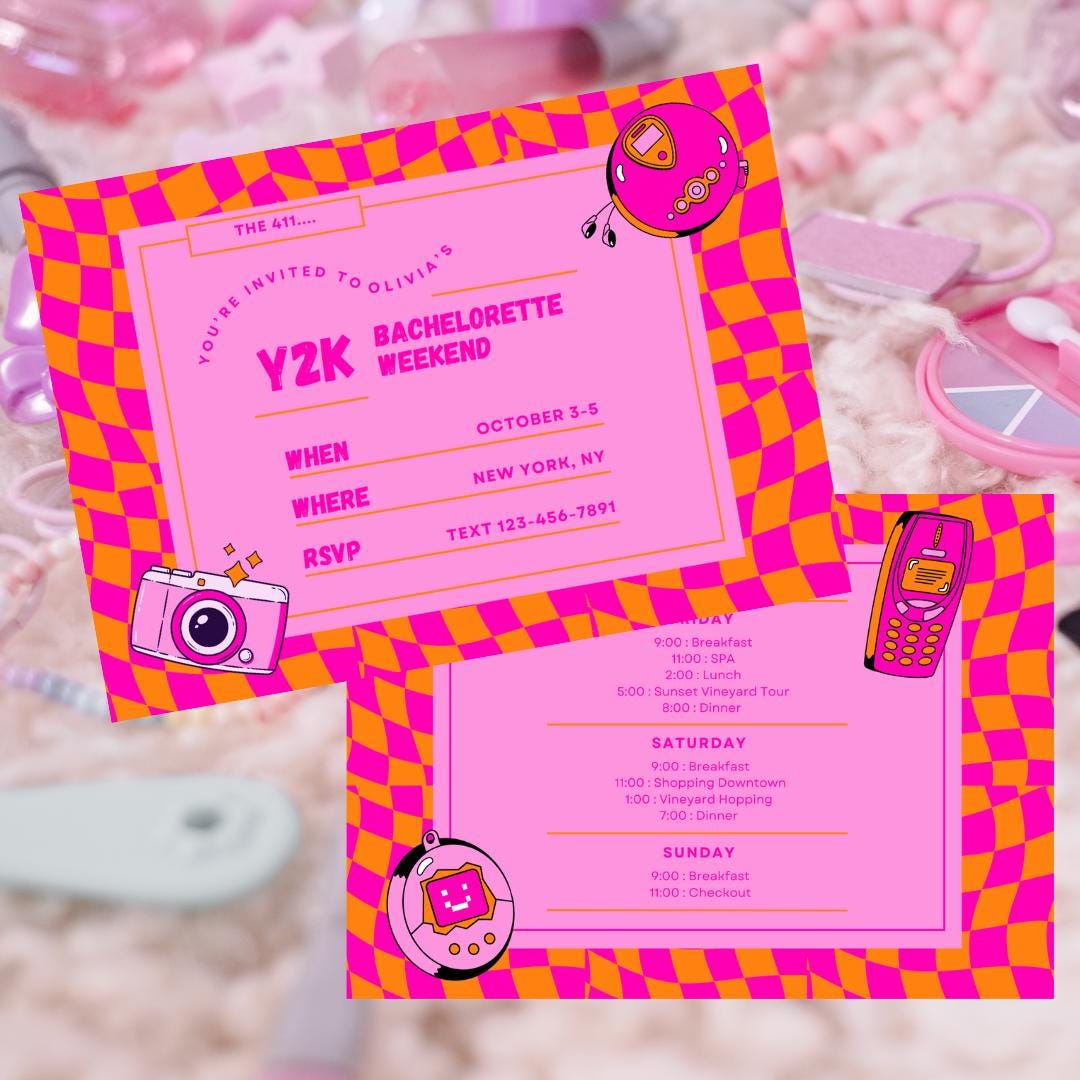 Y2K Digital Invitation & Itinerary Template | Customizable Retro Party ...