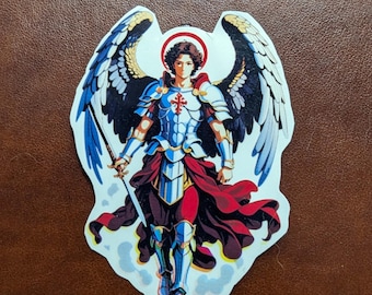 St Michael the Archangel Stained Glass Look Round Sticker, Angelic ...