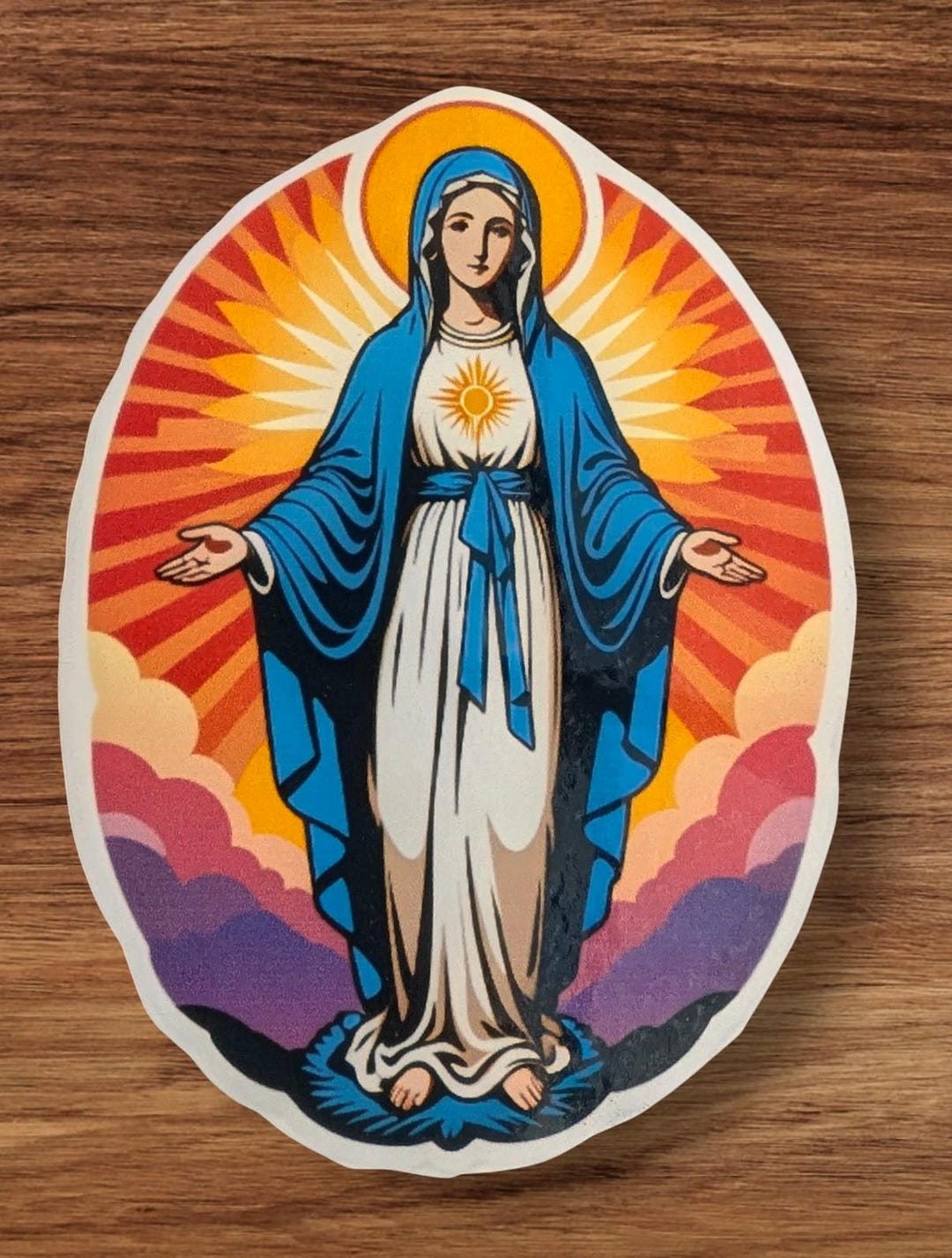 Mary Light Sticker, Blessed Virgin Mary With Radiant Sunburst, Catholic ...