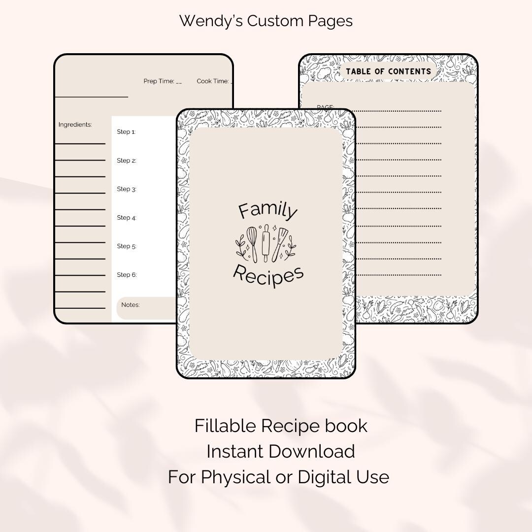 Digital Recipe Book, Empty Recipe Book, Family Recipe Book, Recipe ...