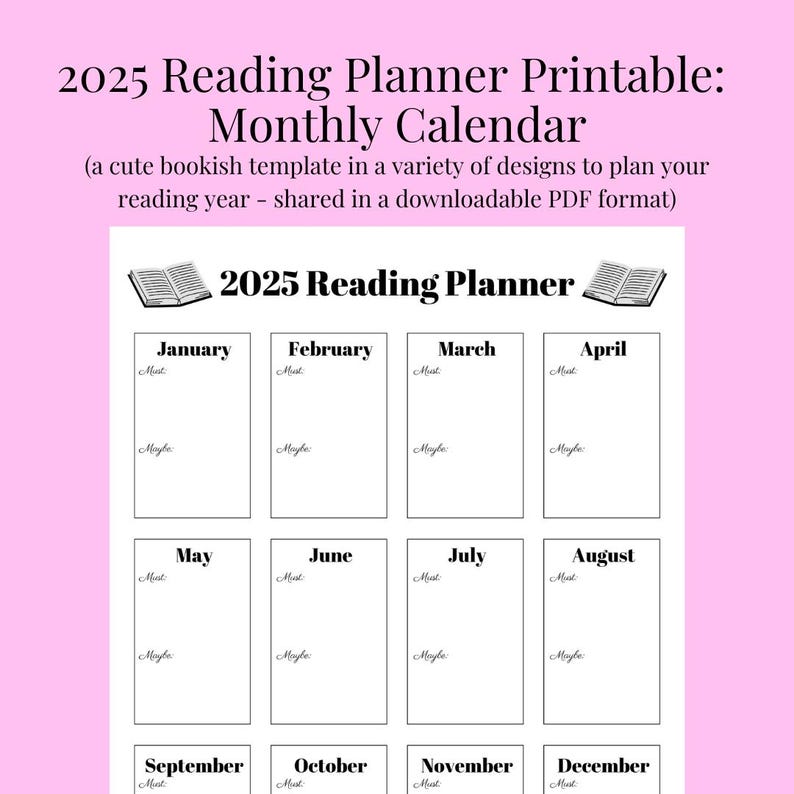 Set of 6 Templates, 2025 Reading Planner Printable, Monthly Calendar ...