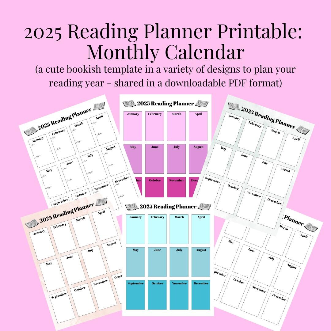 Set of 6 Templates, 2025 Reading Planner Printable, Monthly Calendar ...