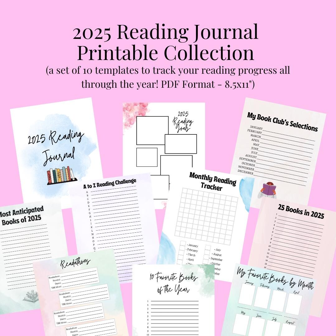 2025 Printable Reading Journal, Set of 10 8.5x11" Reading Templates ...