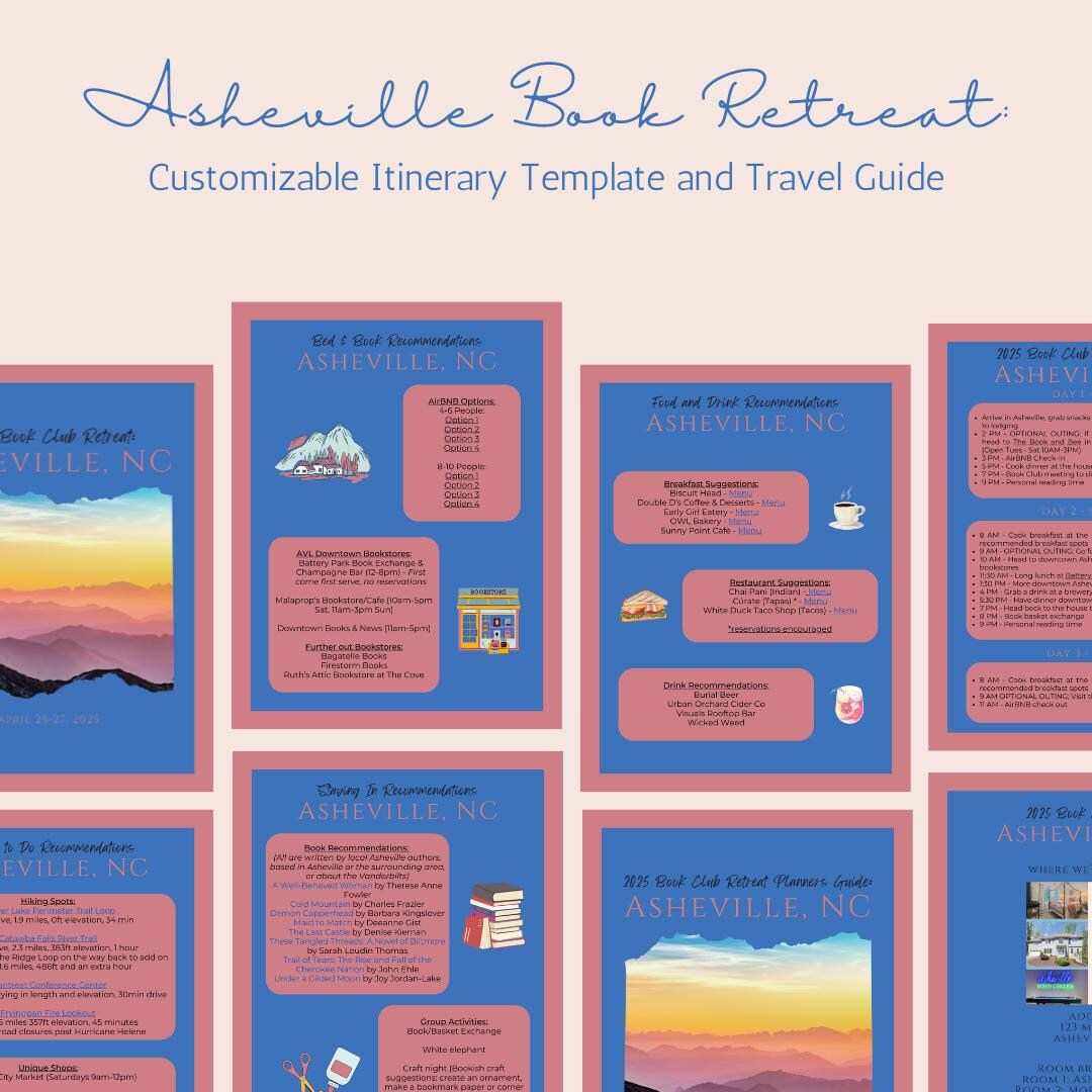 2025 *UPDATED* Asheville Book Retreat | Customizable Itinerary Template ...