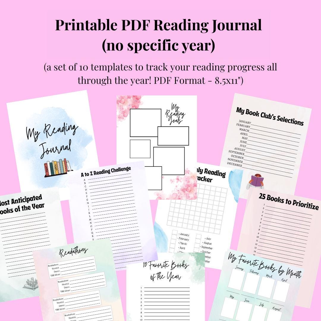 Printable Reading Journal, Set of 10 8.5x11" Reading Templates, Reading ...