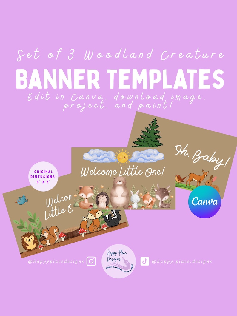 Birthday Baby Shower Banner Template | Editable Canva Banner | Woodland ...