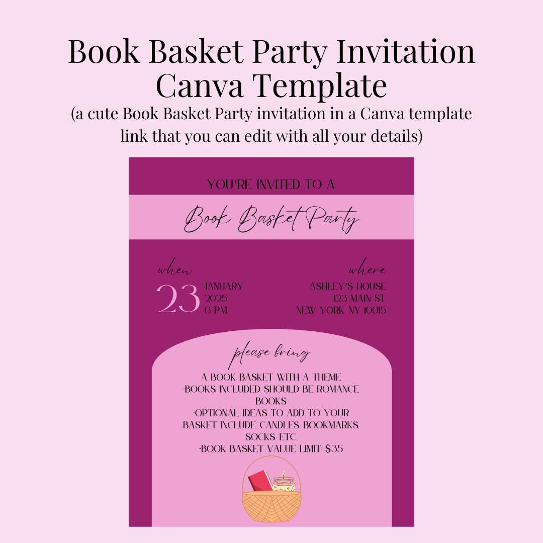 Book Basket Party Invitation, Editable Canva Template - Etsy