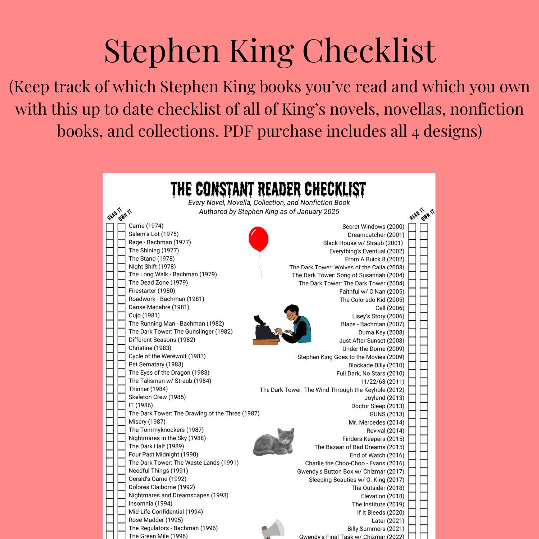 Printable PDF *UPDATED-2025* Stephen King Tracker 8.5"x11", Stephen King Tracker, Stephen King ...