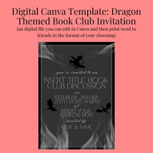 Dragon Themed Book Club Invite Canva Digital Template, Book Club ...