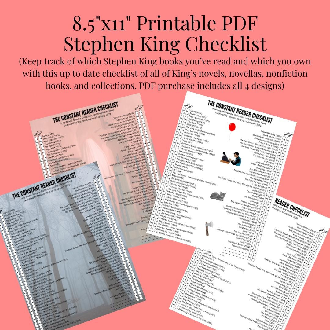 Stephen King Book Tracker: Constant Reader Checklist (printable PDF) - Etsy