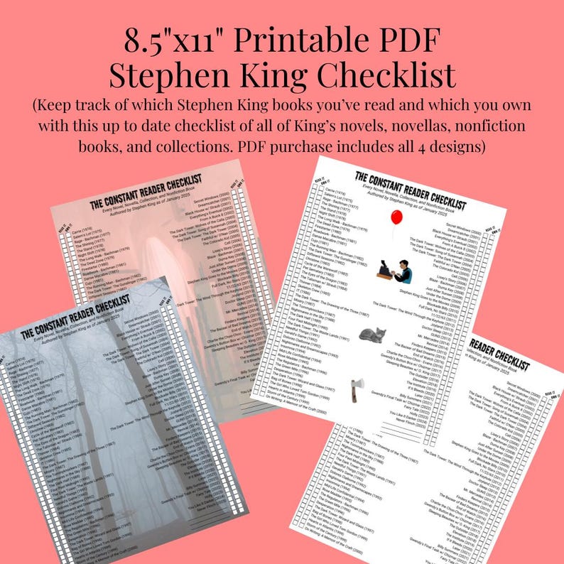 Stephen King Book Tracker: Constant Reader Checklist (printable PDF) - Etsy