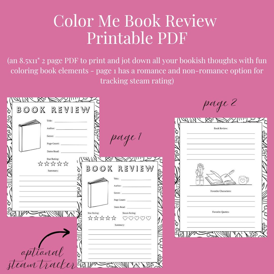 Color Me Book Review Printable, 2-page Book Review PDF Template, Color ...