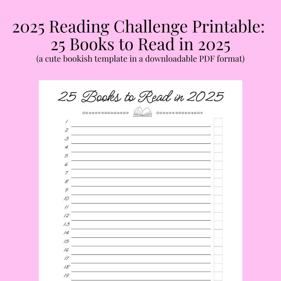 2025 Reading Challenge Printable: 25 Books to Read in 2025, Book ...