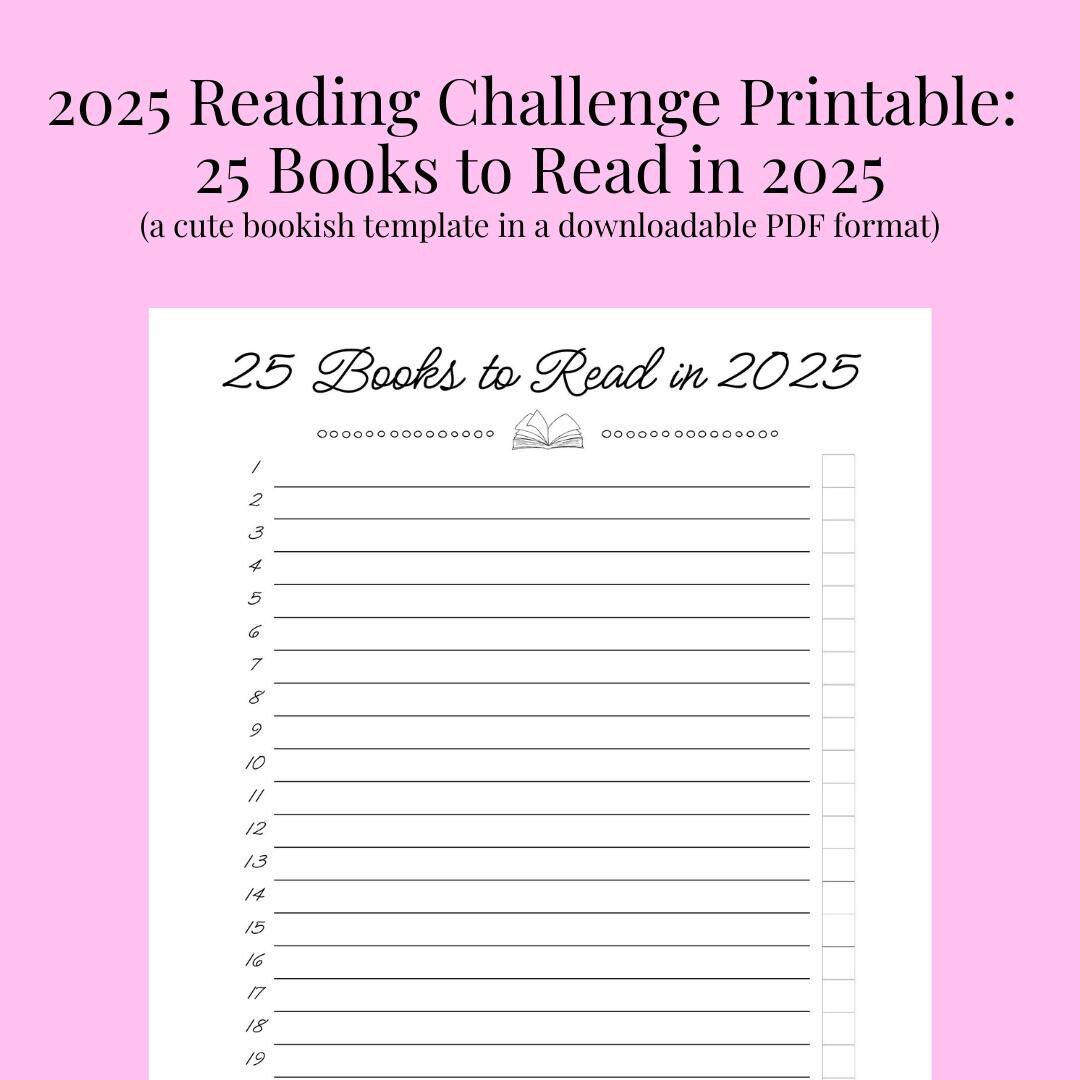 2025 Reading Challenge Printable: 25 Books to Read in 2025, Book ...