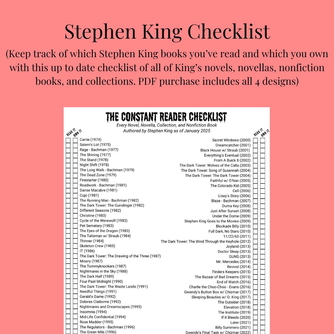 Stephen King Book Tracker: Constant Reader Checklist (printable PDF) - Etsy