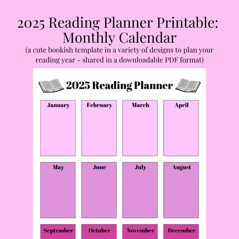 Set of 6 Templates, 2025 Reading Planner Printable, Monthly Calendar ...