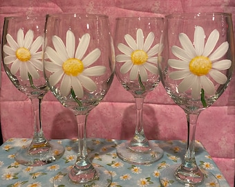 Vintage Daisy Drinking Glasses Set of 4 Raised Daisy Pattern White ...